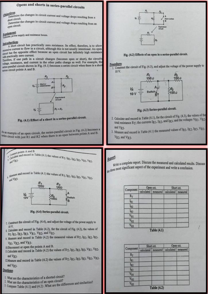 Solved Opens and shorts in series-parallel circuits R | Chegg.com