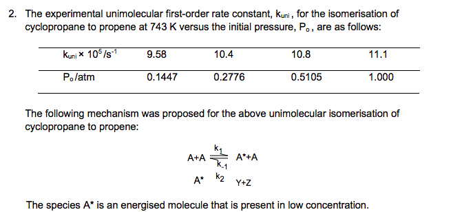Solved The experimental unimolecular first-order rate | Chegg.com