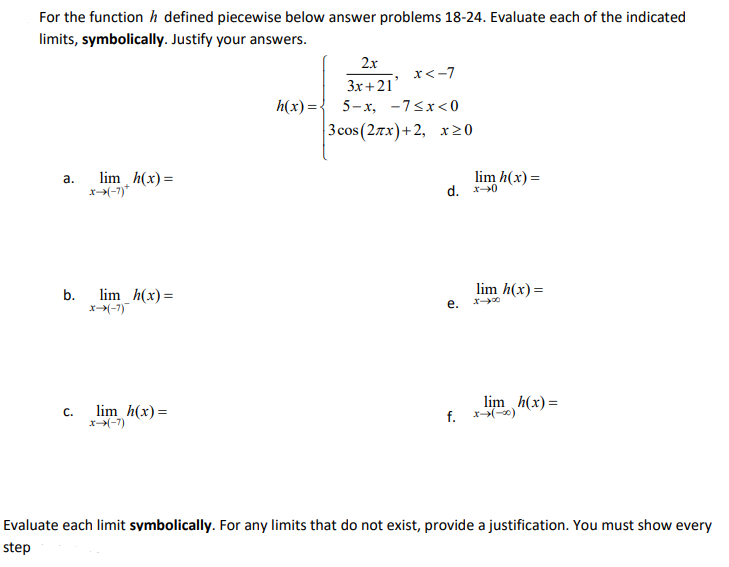 Solved For the function h defined piecewise below answer | Chegg.com