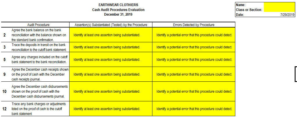 In this mini-case you will audit and evaluate | Chegg.com