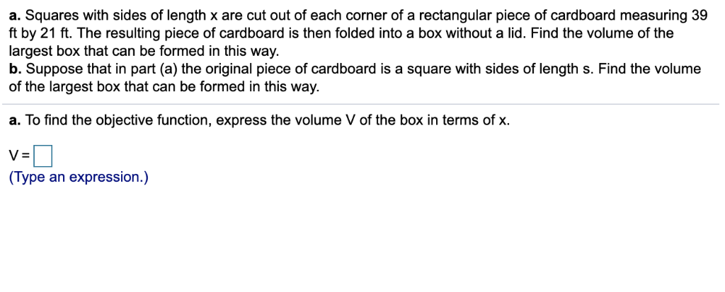 Solved a. Squares with sides of length x are cut out of each | Chegg.com