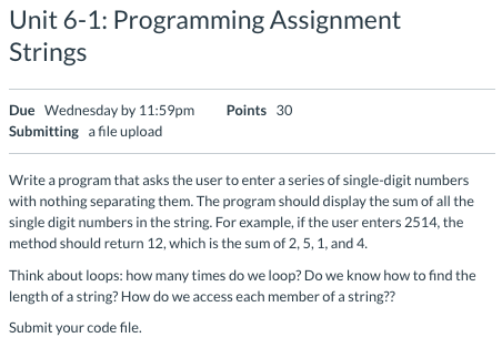 Solved Unit 6-1: Programming Assignment Strings Due | Chegg.com