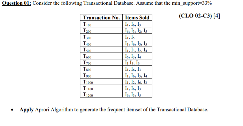 Solved Question 01: Consider the following Transactional | Chegg.com