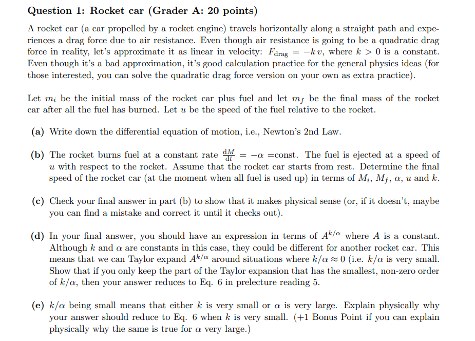 Solved Question 1: Rocket car (Grader A: 20 points) A rocket | Chegg.com