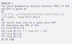 Solved PROBLEM 1 The joint probability density function | Chegg.com