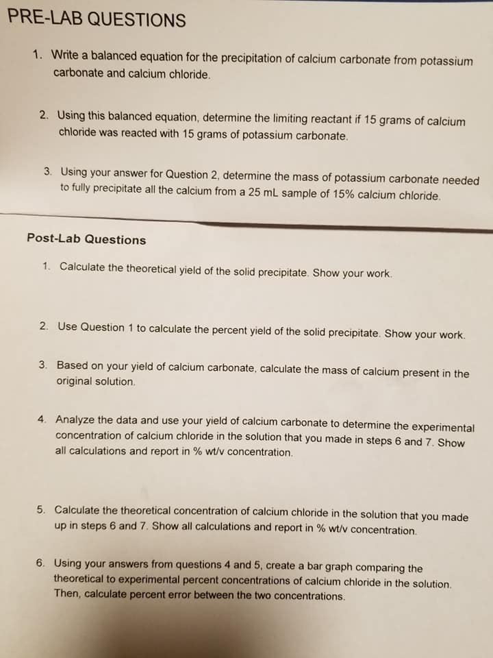 Solved EXPERIMENT 1: GRAVIMETRIC ANALYSIS WITH CALCIUM | Chegg.com