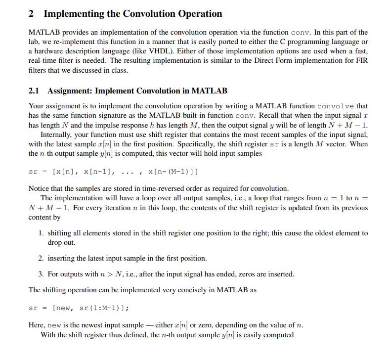 Solved 2 Implementing the Convolution Operation MATLAB | Chegg.com