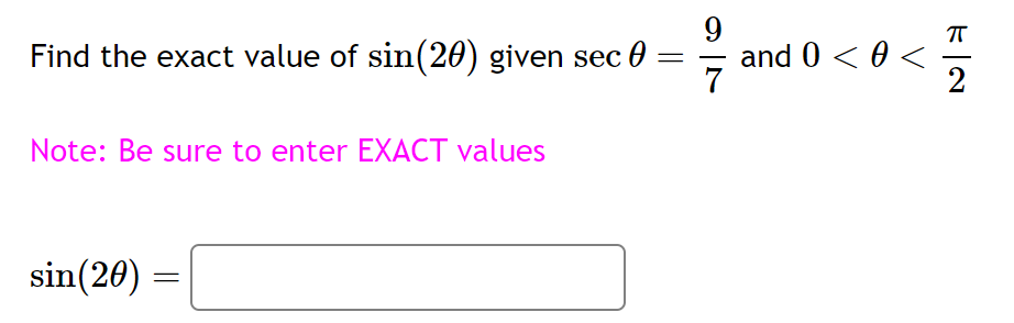 Find the exact value of \\( \\sin (2 \\theta) \\) | Chegg.com