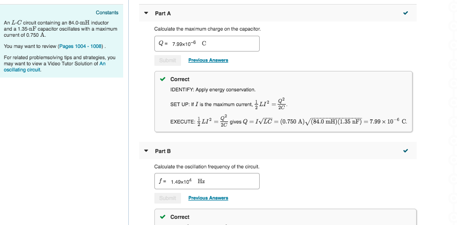 Solved Part A Calculate the maximum charge on the capacitor | Chegg.com