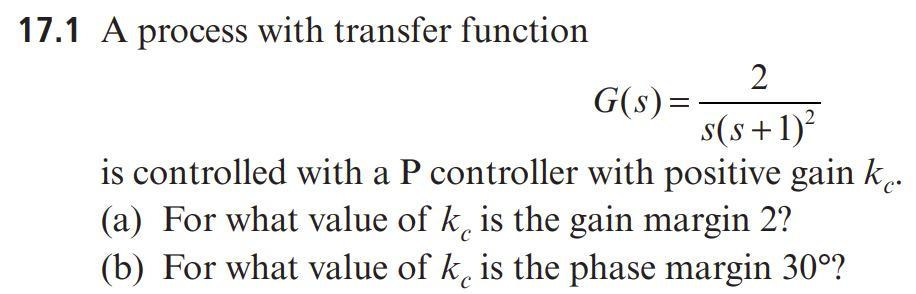 Solved 17.1 A process with transfer function G(s)=s(s+1)22 | Chegg.com