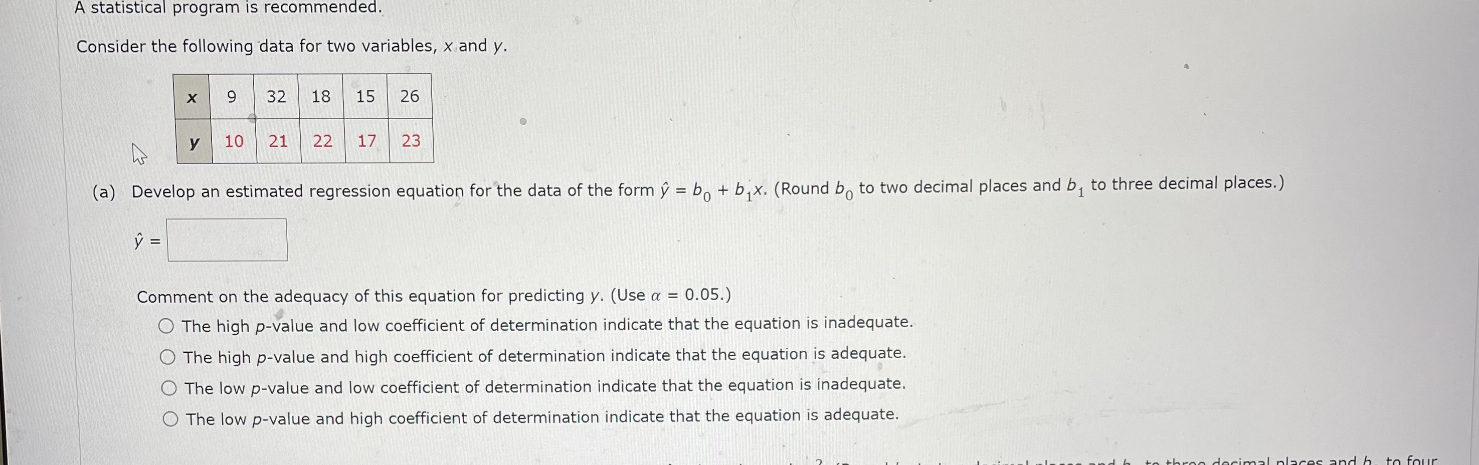 Solved Consider the following data for two variables, x and | Chegg.com