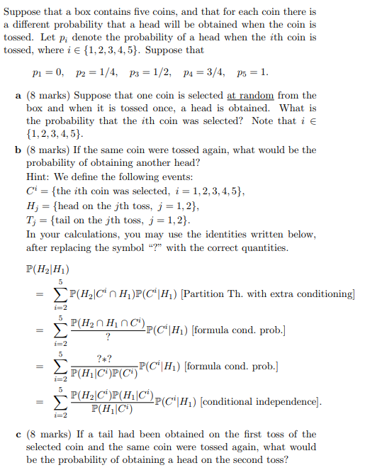 Solved Suppose that a box contains five coins, and that for | Chegg.com