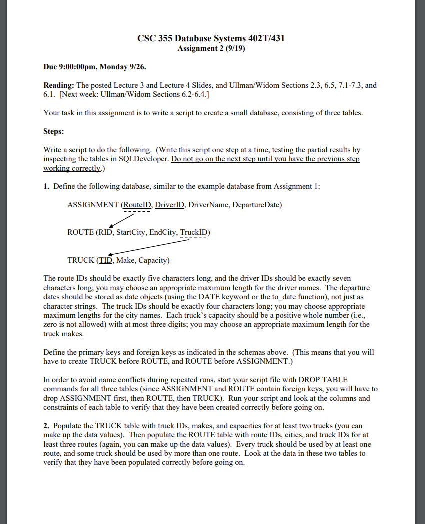 CSC 355 Database Systems 402 T/431 Assignment 2 | Chegg.com