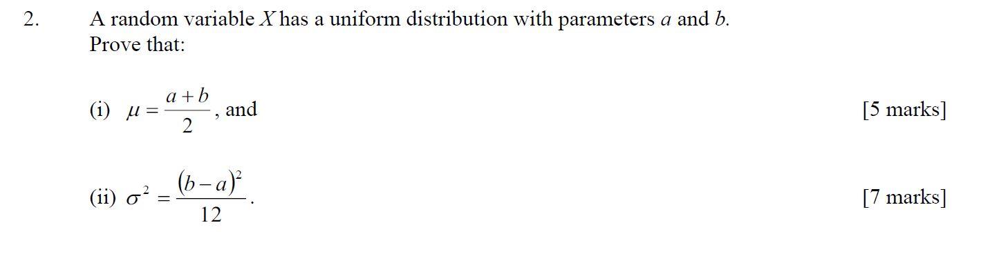 Solved 2. A random variable X has a uniform distribution | Chegg.com