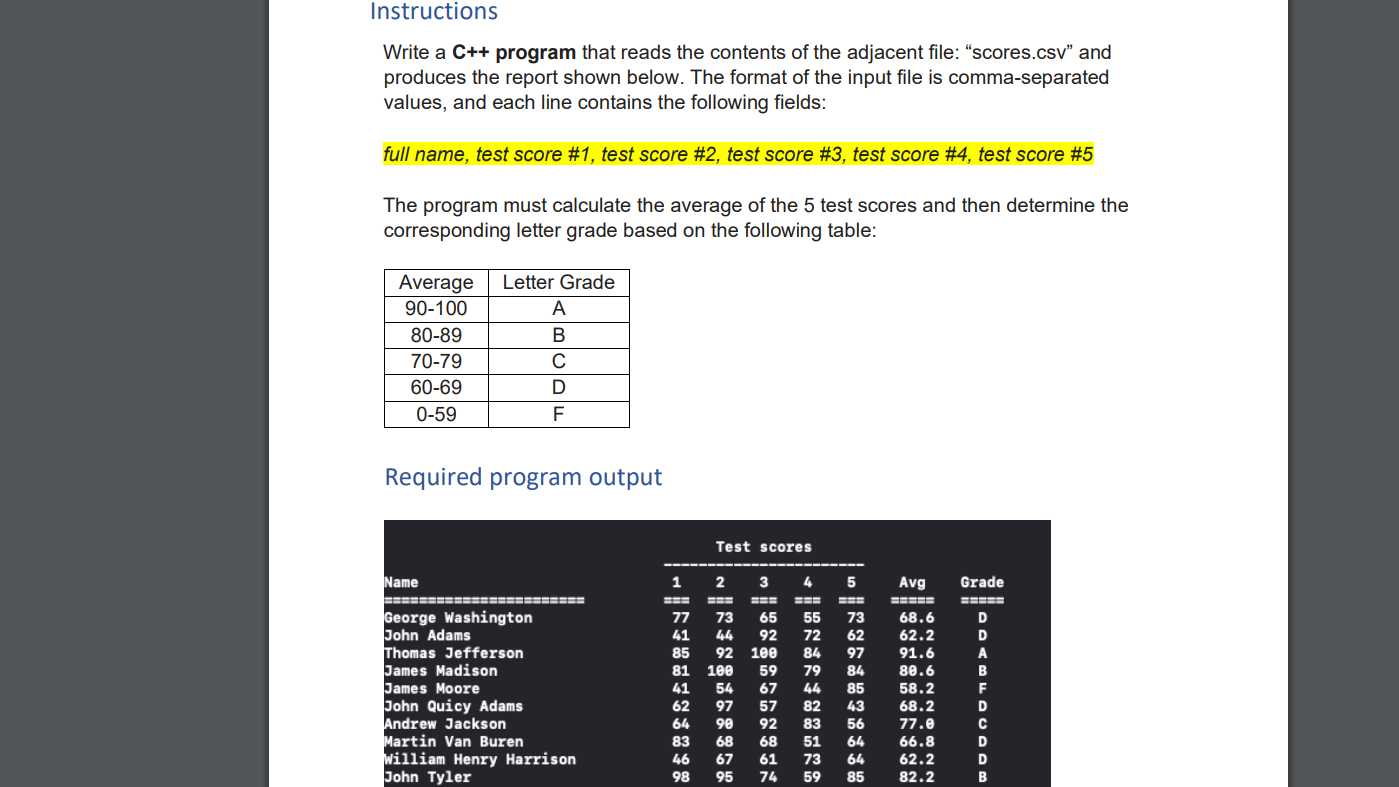 Solved Instructions Write a C++ program that reads the | Chegg.com