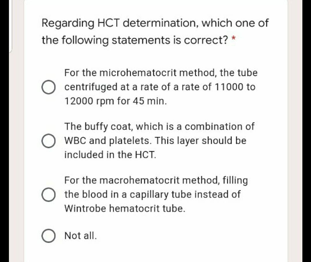 Solved Regarding HCT determination, which one of the | Chegg.com