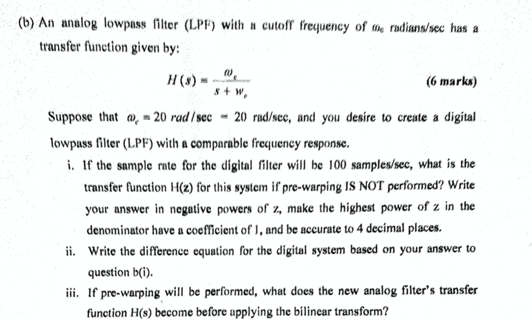 Solved (b) An analog lowpass filter (LPF) with a cutoff | Chegg.com