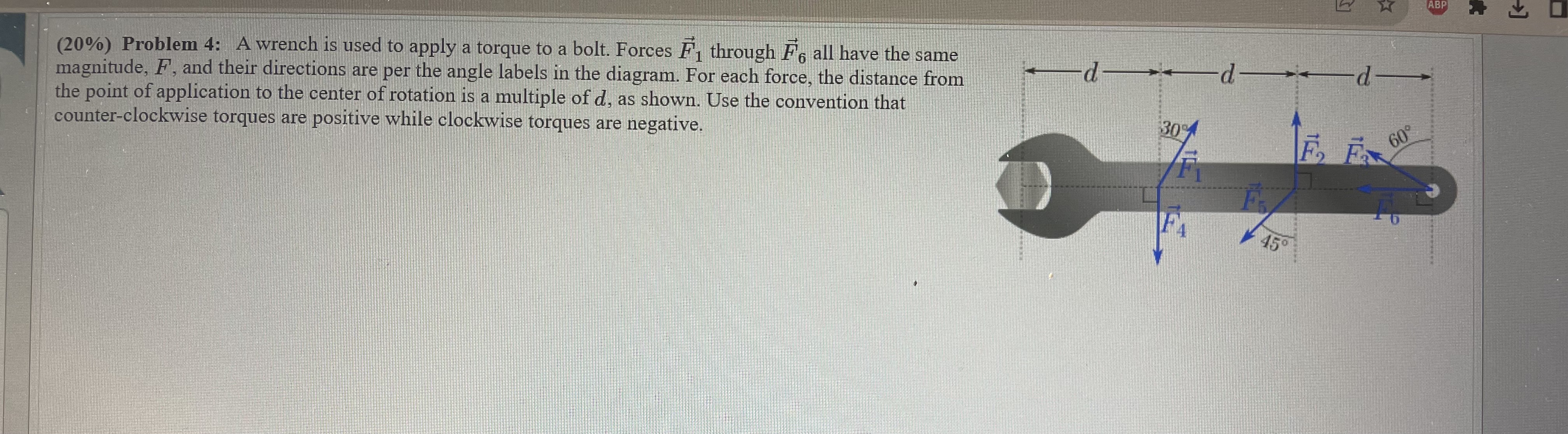 Solved 13% Part (c) Determine the torque generated by F 1 | Chegg.com