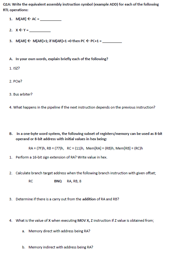 Solved Q1A: Write the equivalent assembly instruction symbol | Chegg.com
