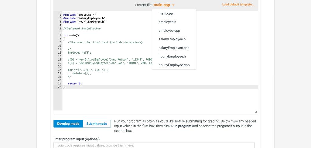Solved C++ need code for main.cpp, employee.h, | Chegg.com