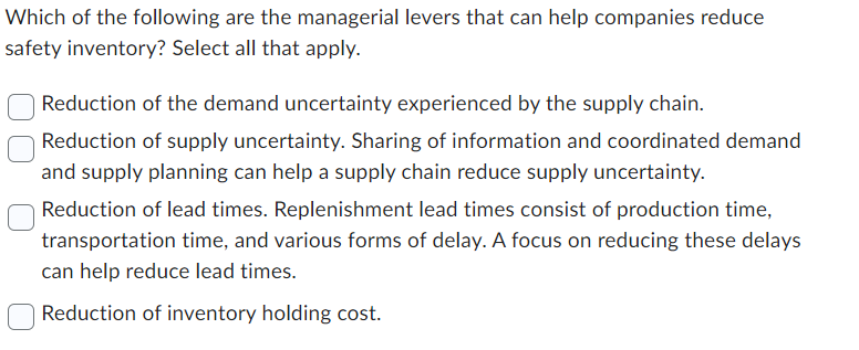 Solved Which of the following are the managerial levers that | Chegg.com