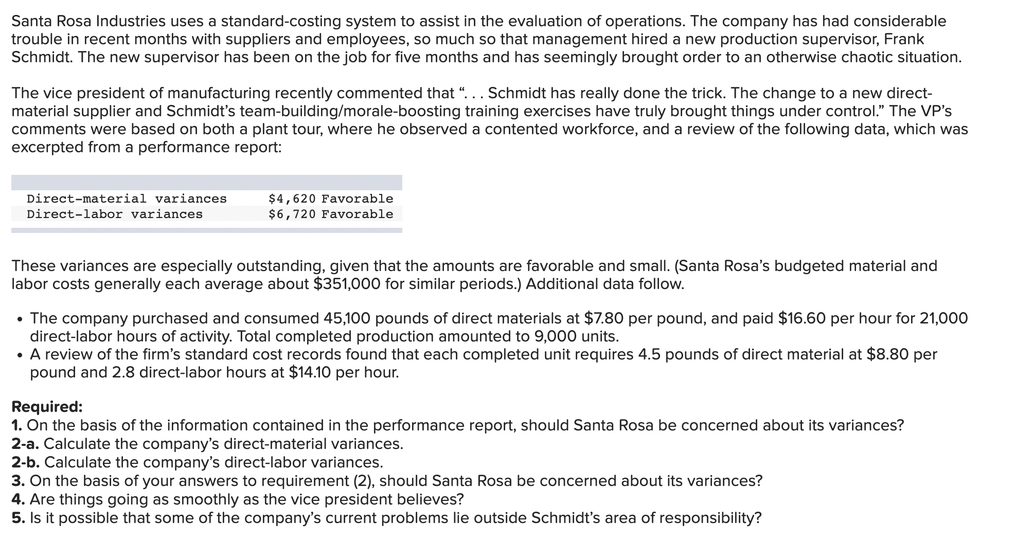 Solved Santa Rosa Industries uses a standard-costing system | Chegg.com