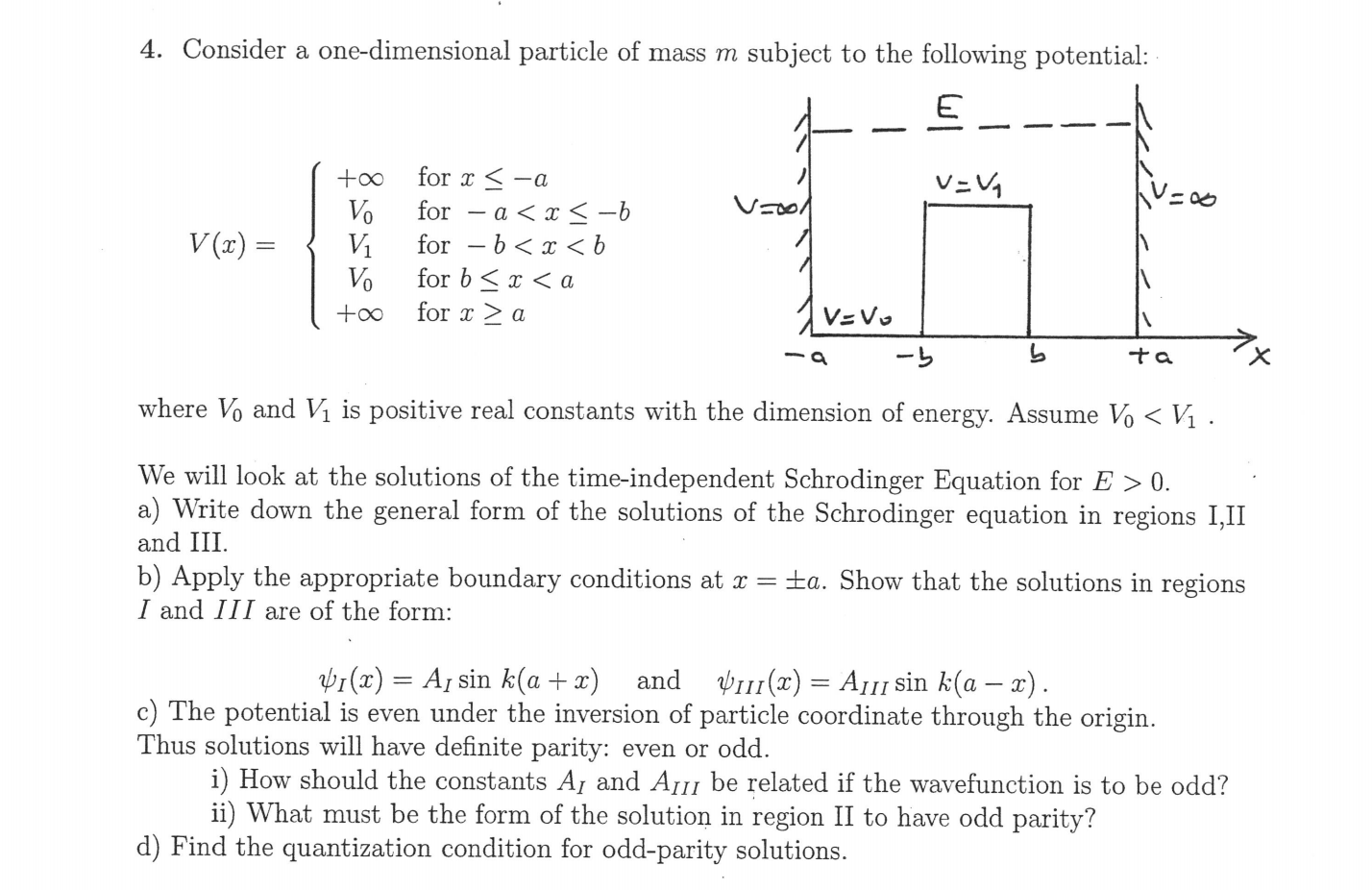 Solved 4. Consider a one-dimensional particle of mass m | Chegg.com
