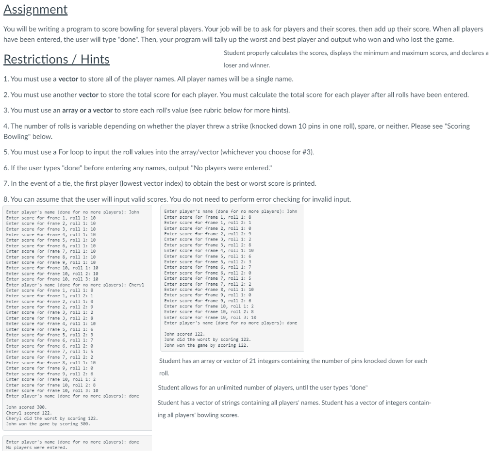 Solved loser and winner. 1. You must use a vector to store | Chegg.com