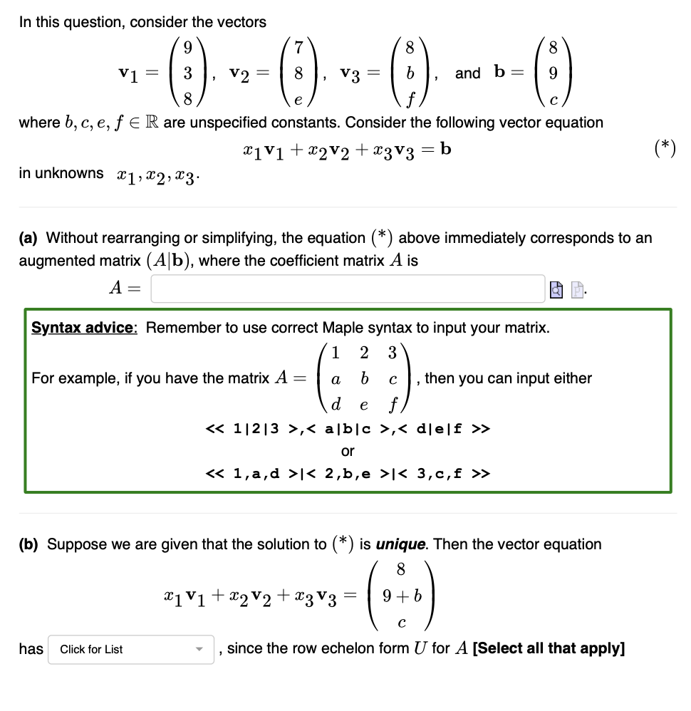 Solved In this question, consider the vectors | Chegg.com