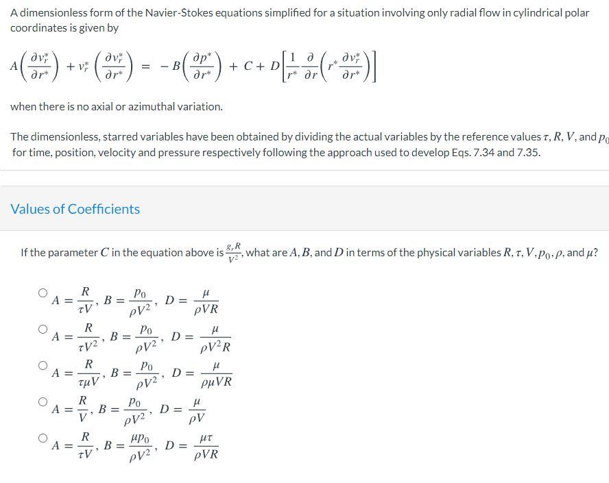Solved A dimensionless form of the Navier-Stokes equations | Chegg.com