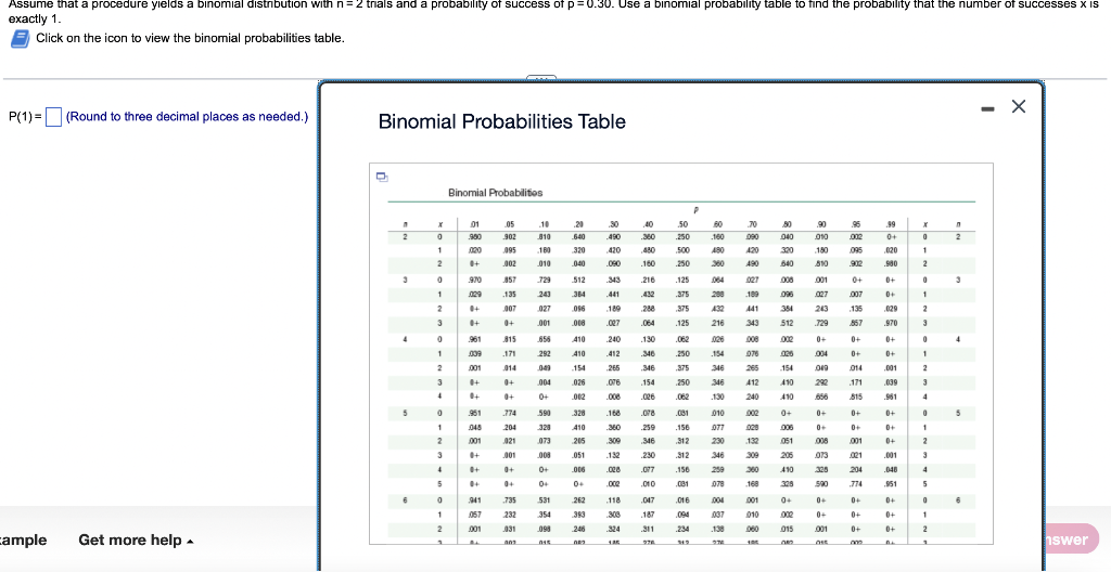 Solved exactly 1 . Click on the icon to view the binomial | Chegg.com