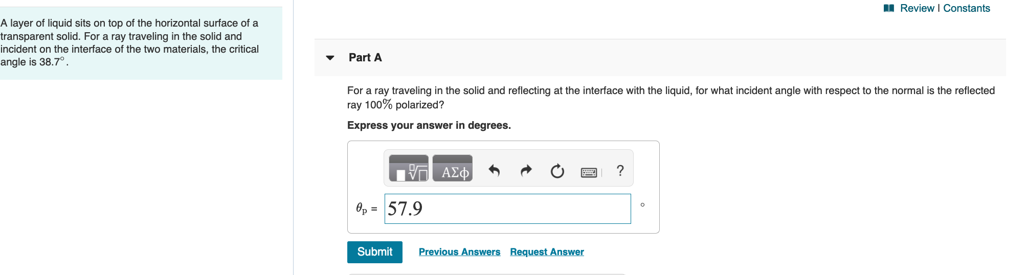 Solved Review | Constants A layer of liquid sits on top of | Chegg.com