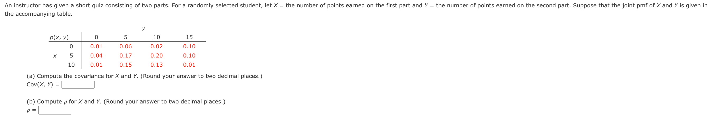 Solved he accompanying table. (a) Compute the covariance for | Chegg.com