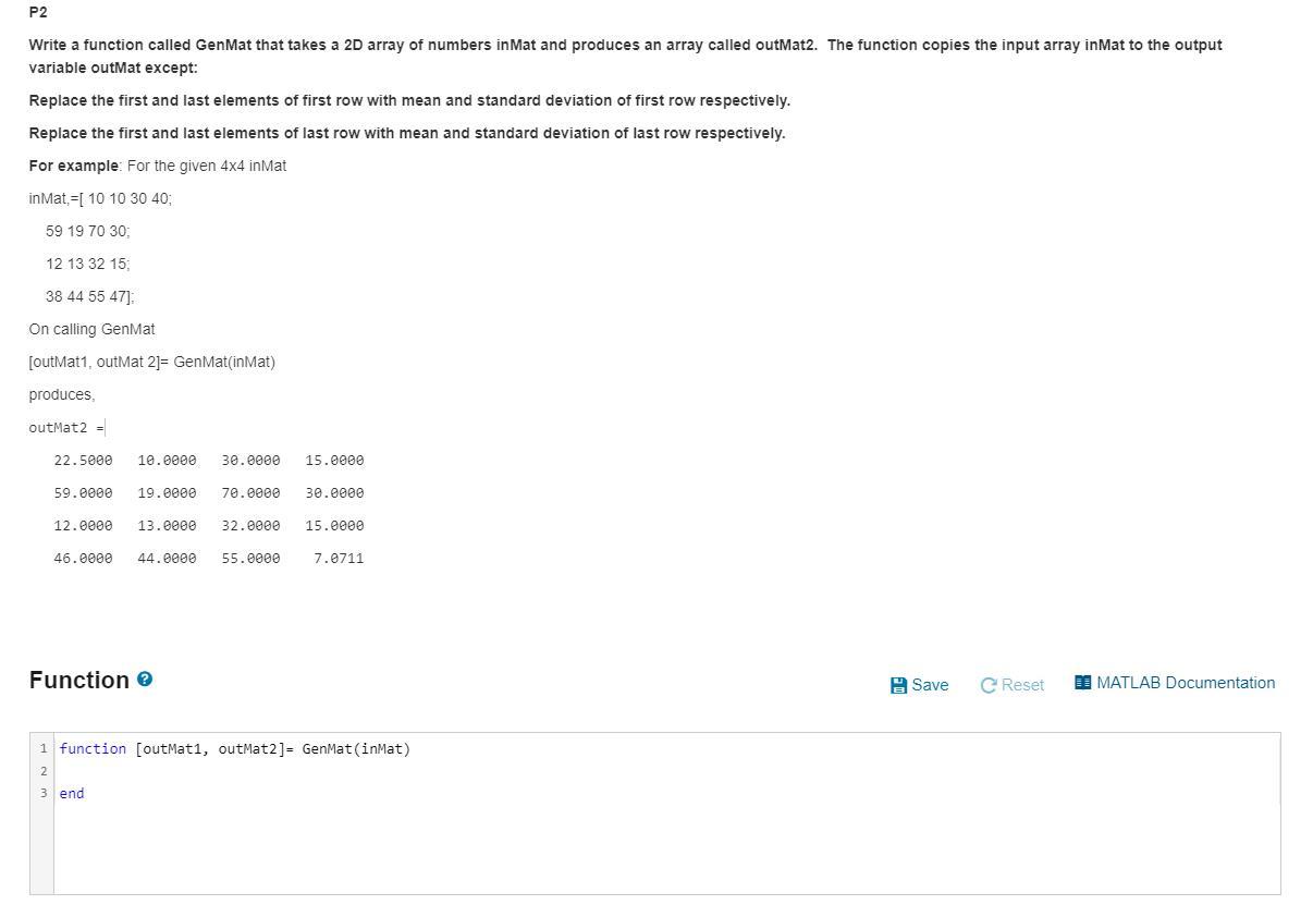Solved P2 Write a function called GenMat that takes a 2D | Chegg.com