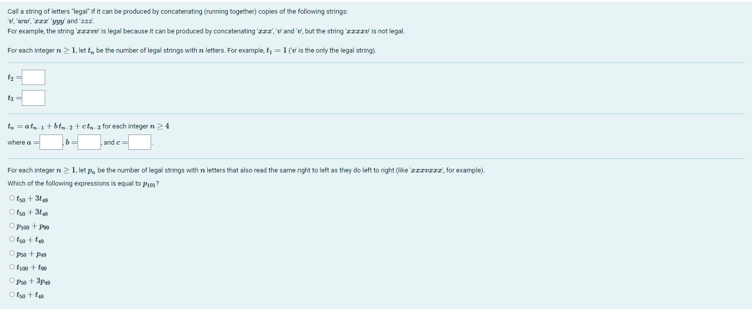 Solved Call a string of letters "legal" if it can be | Chegg.com