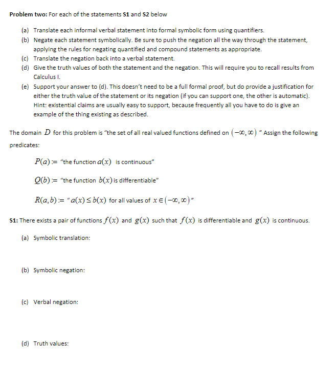 Solved Problem two: For each of the statements $1 ﻿and $2 | Chegg.com