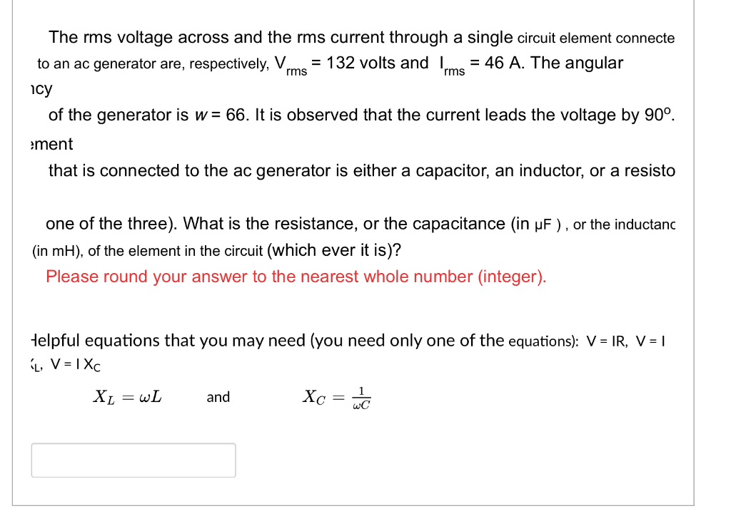 Solved The rms voltage across and the rms current through a | Chegg.com