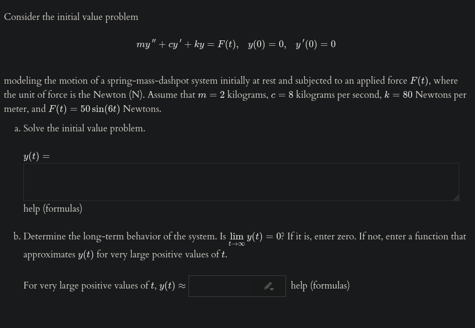 Solved Consider the initial value problem my" + cy' + ky = | Chegg.com