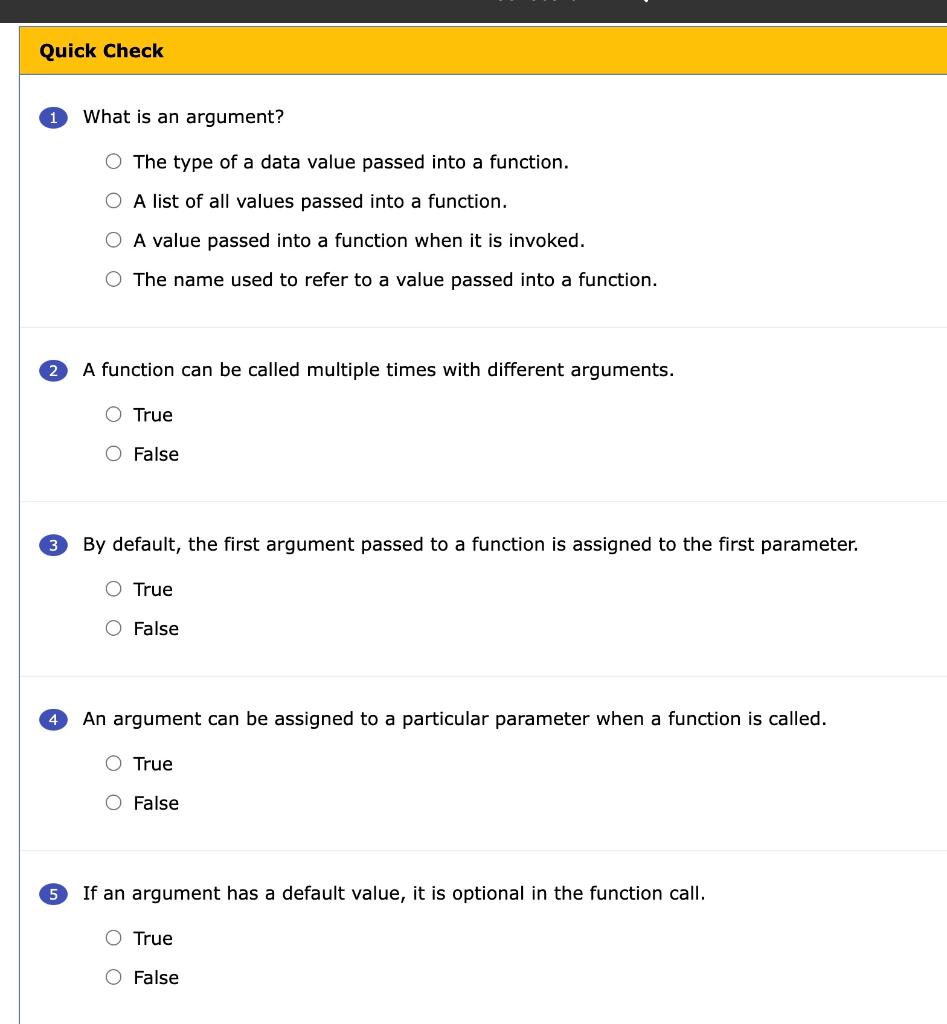 Solved What is an argument? The type of a data value passed | Chegg.com
