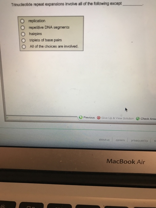 Solved Trinucleotide repeat expansions Involve all of the | Chegg.com