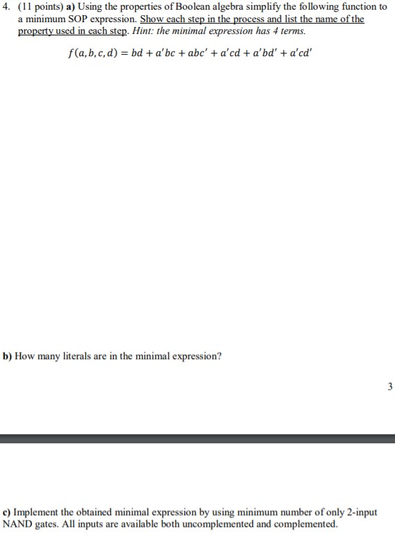 Solved 4. (11 points) a) Using the properties of Boolean | Chegg.com