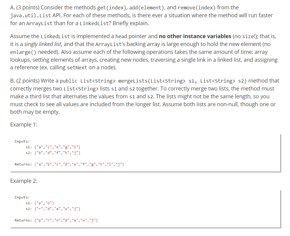  Solved 3 Points Consider Methods Get Index Add Element Remove Index