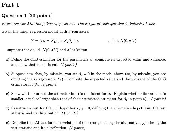 Solved Part 1 Question 1 [20 points] Please answer ALL the | Chegg.com
