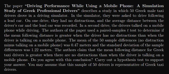 Solved The paper "Driving Performance While Using a Mobile | Chegg.com