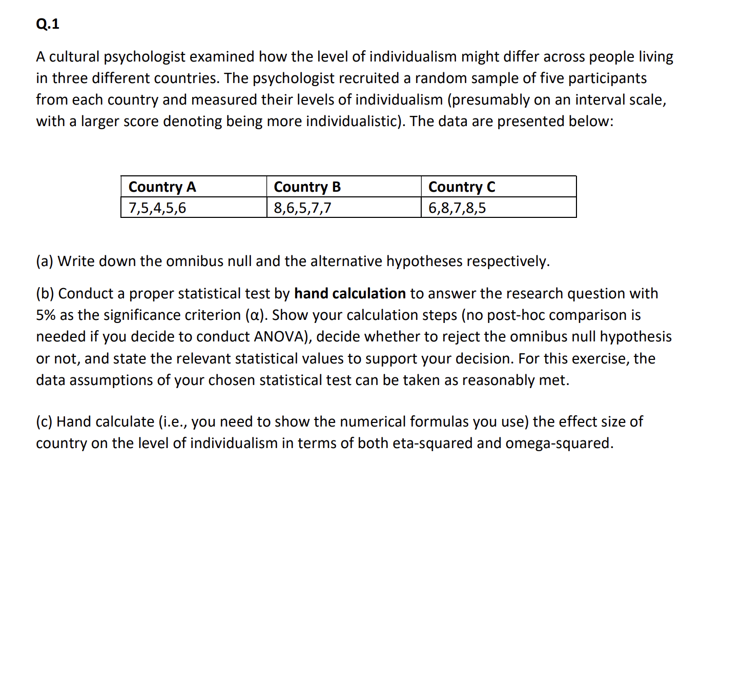 Solved A cultural psychologist examined how the level of | Chegg.com