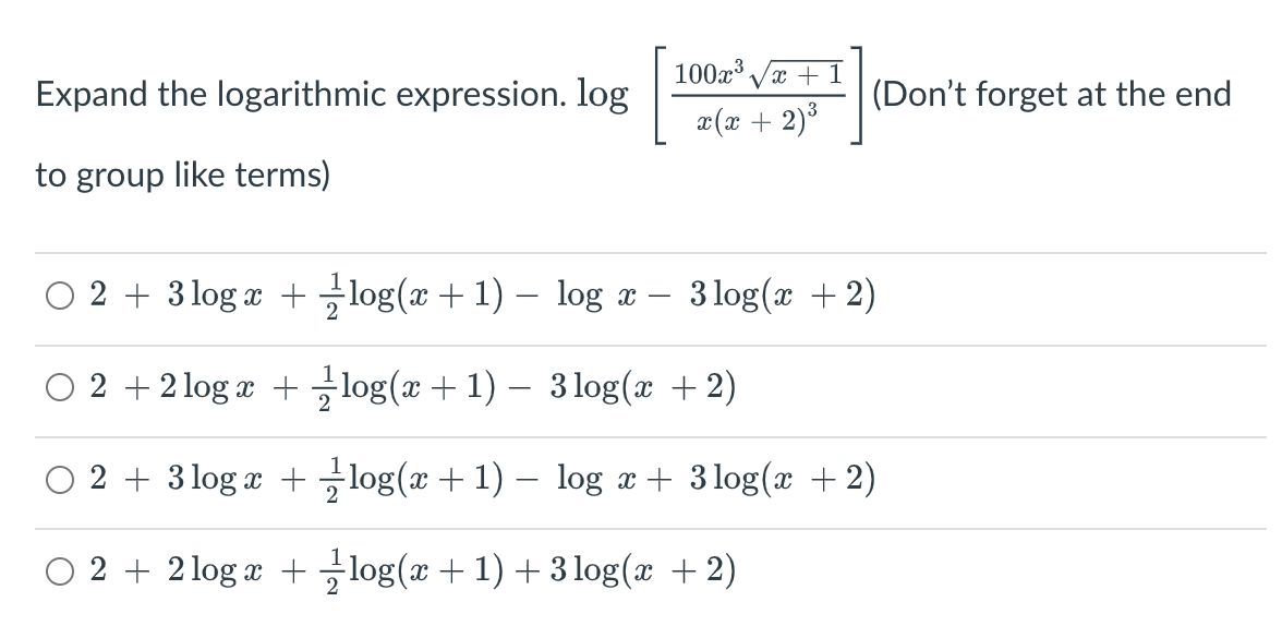 Solved Expand the logarithmic expression. | Chegg.com