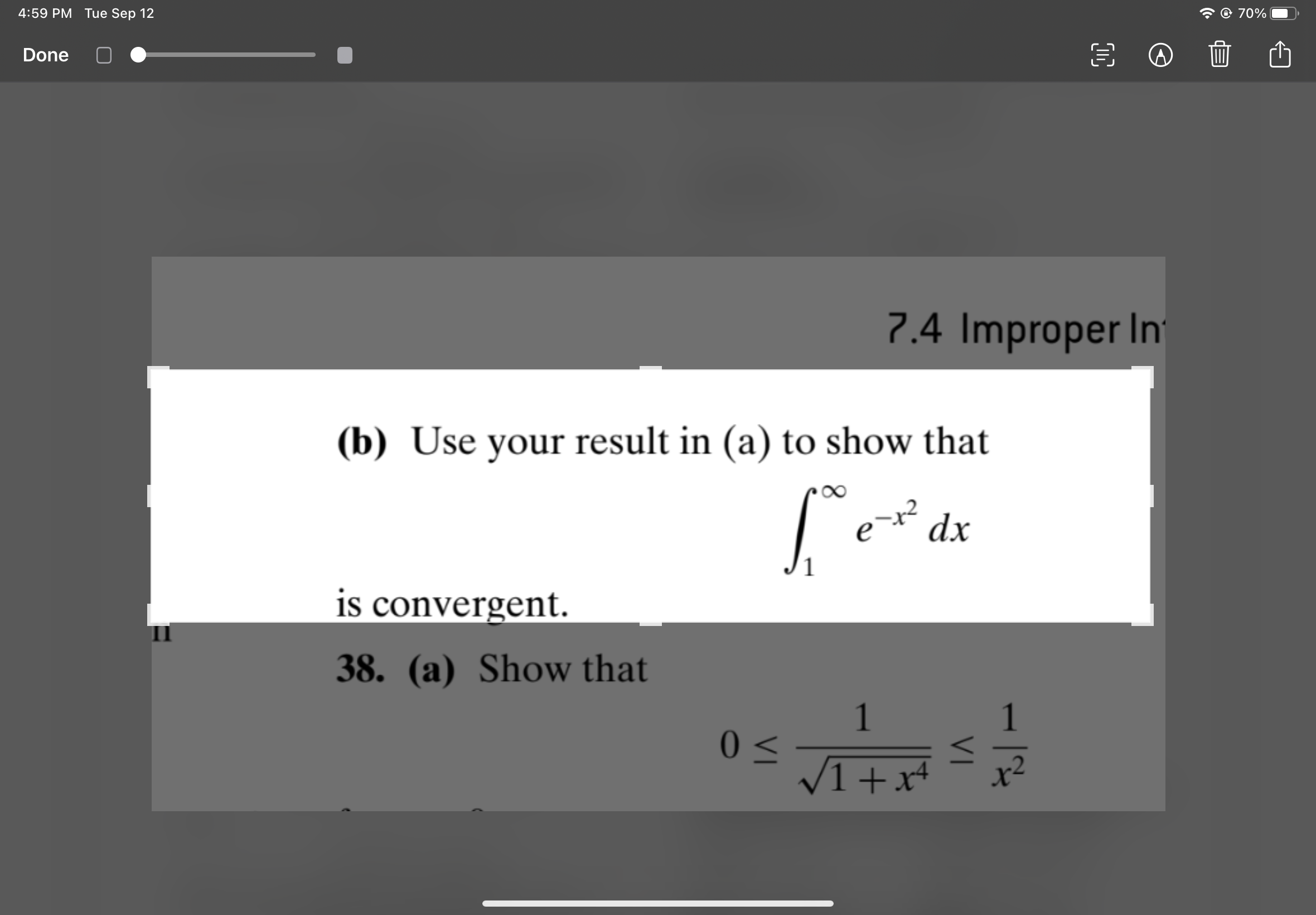 Solved (b) Use your result in (a) to show that ∫1∞e−x2dx is | Chegg.com