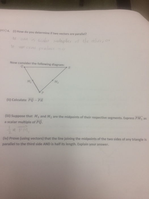 Solved (i) How do you determine if two vectors are parallel? | Chegg.com