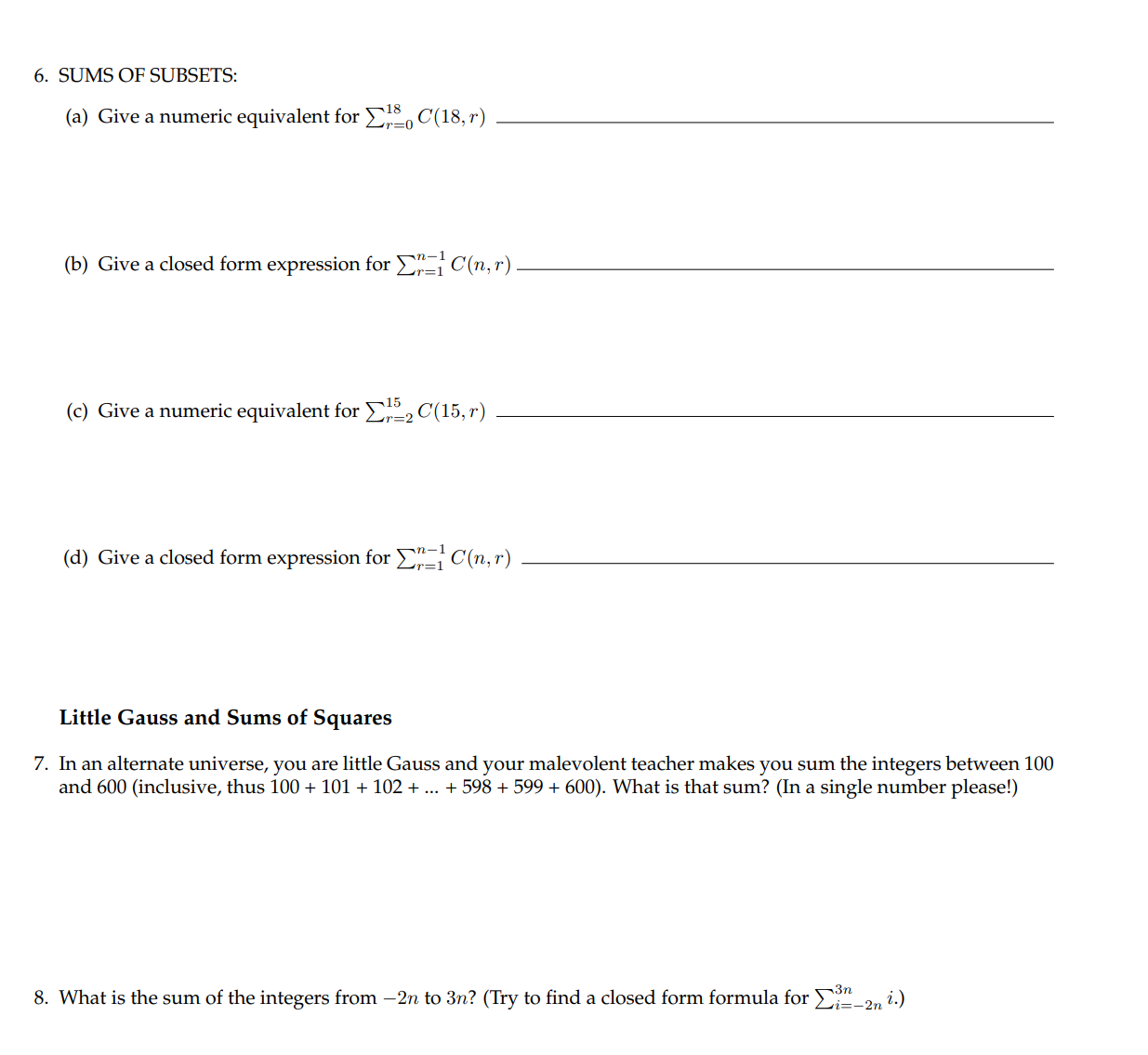 SUMS OF SUBSETS:(a) ﻿Give a numeric equivalent for | Chegg.com