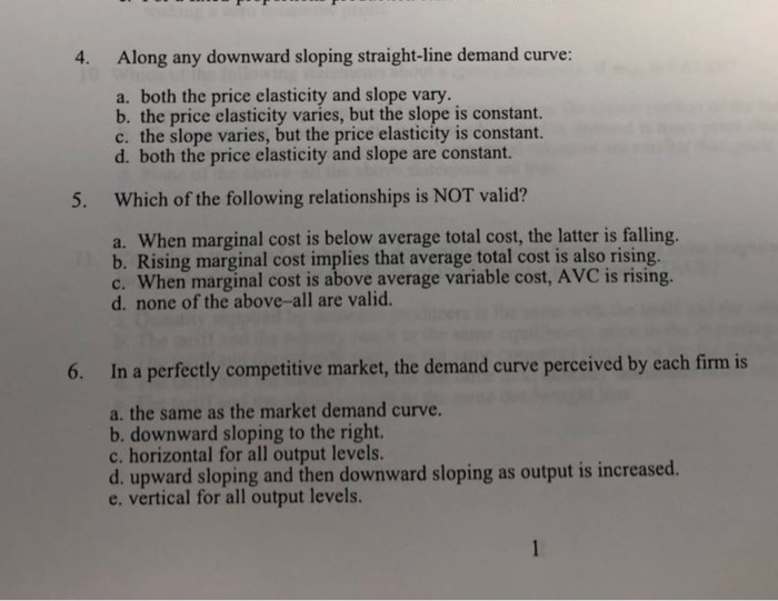 Solved 4. Along any downward sloping straight-line demand | Chegg.com